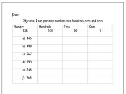 Partition into hundreds, tens and ones | Teaching Resources