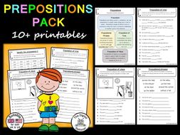 Prepositions Pack (Parts of Speech) (Suitable for both UK/US) 10 ...