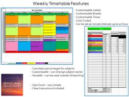 Timetable Creator | Editable | Schedule | Weekly | Spreadsheet ...