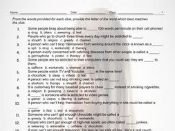 Bad Habits-Addictions Multiple Choice Worksheet | Teaching Resources