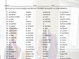 Possessive Adjectives Alphabetical Order II Spanish Worksheet ...