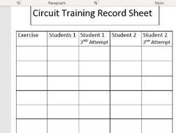 Circuit/Weight Training Record Sheet | Teaching Resources