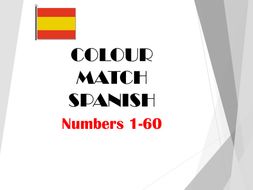 Numbers 1-60 COLOUR MATCH (Spanish) | Teaching Resources