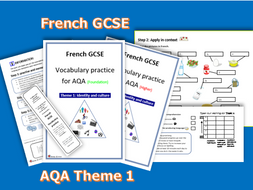 FRENCH GCSE- VOCABULARY PRACTICE FOR AQA THEME 1 (Foundation +Higher ...