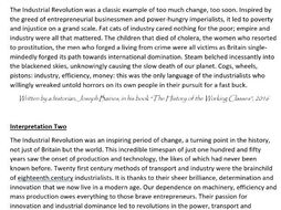 Industrial Revolution end of topic assessment - Interpretations task ...