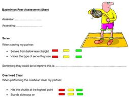 Badminton Skills Peer Assessment Sheet | Teaching Resources