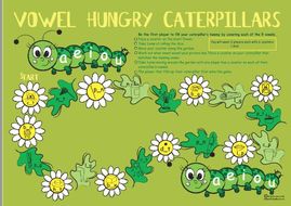 Literacy Board Game - Short Vowel Sounds - Hungry Caterpillars ...