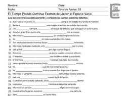Past Continuous Tense Spanish Fill In The Blanks Exam | Teaching Resources