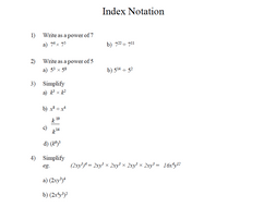 GCSE Maths Revision Worksheet - Index Notation | Teaching Resources