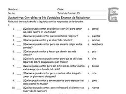 Countable versus Mass Nouns Spanish Matching Exam | Teaching Resources