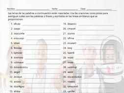 Childhood Activities Jumbled Words Spanish Worksheet | Teaching Resources