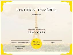 FRENCH AND SPANISH REWARD CERTIFICATES | Teaching Resources