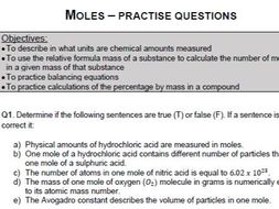 Moles - practice questions (GSCE) - PDF version | Teaching Resources