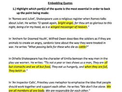 Embedding Quotes Exercise for Literature with answers | Teaching Resources