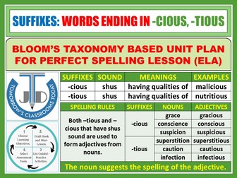 SUFFIXES: WORDS ENDING IN -CIOUS, -TIOUS - BUNDLE | Teaching Resources