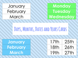 Days, Months, Dates and Years Cards (ESOL/EFL/ESL/EAL/Literacy/Numeracy ...