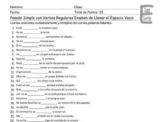 Past Simple Tense with Regular Verbs Spanish 4 Worksheet-2 Game-1 Exam ...