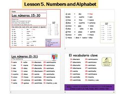 Lesson 5 Spanish Numbers 15+ Alphabet | Teaching Resources
