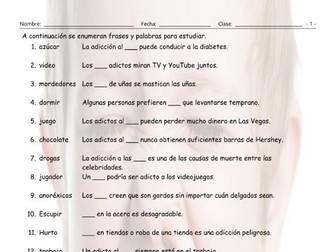 Bad Habits and Addictions Spanish 4 Worksheet-2 Game-1 Exam Bundle ...
