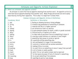 Antonyms-Opposite Actions Explanation-Definitions | Teaching Resources