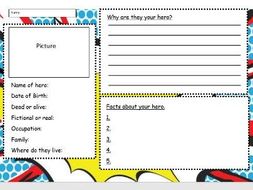 KS2/KS3 My hero fact file. Worksheet for finding information about ...