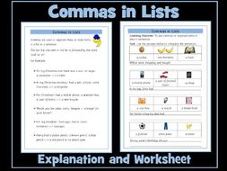 Commas in Lists Worksheet | Teaching Resources