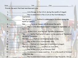 Holidays-Festivals Around the World Matching Worksheet | Teaching Resources