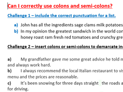 KS2/KS3 Colons and Semi Colons (Differentiated) - Including answer ...