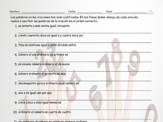 Cardinal and Ordinal Numbers Spanish 4 Worksheet-2 Game-1 Exam Bundle ...