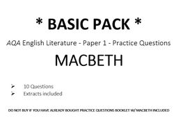 AQA English Literature - Paper 1 - MACBETH - Practice Questions *BASIC PACK* (Included w ...