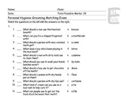 Personal Hygiene-Grooming Matching Exam | Teaching Resources