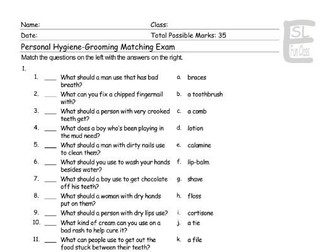 Personal Hygiene-Grooming 20 Worksheet-Exam Bundle | Teaching Resources