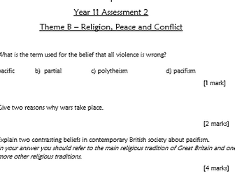 AQA RE GCSE Theme D Religion Peace and Conflict | Teaching Resources
