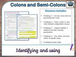 KS2/KS3 Colons and Semi Colons (Differentiated) - Including answer ...