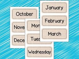 Display: Natural Burlap Days of the Week/Months of Year Labels ...