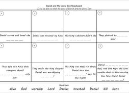 KS1/SEN RE Daniel and Lions' Den Storyboard with Missing Words ...