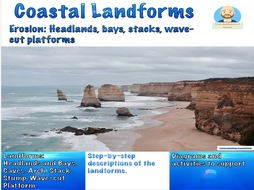 Coasts- Erosional Landforms- Bays, Headlands, Caves, Arch, Stack, Stump ...