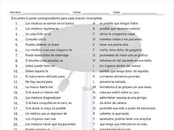Doctor's, Illnesses and Injuries Sentence Match Spanish Worksheet ...