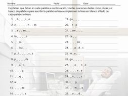 Adjectives Missing Letters Spanish Worksheet | Teaching Resources