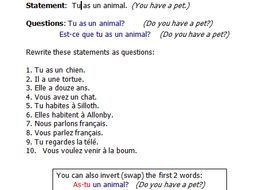 Asking questions French worksheet | Teaching Resources