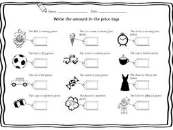 Year 1 / Year 2 money read and write prices 3 differentiated worksheets ...