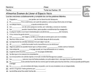 Food Items Spanish 4 Worksheet-2 Game-1 Exam | Teaching Resources