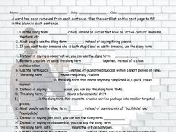 Business-Work Slang Missing One Word Worksheet | Teaching Resources