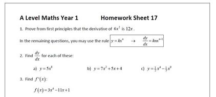 Differentiation Homework Sheet | Teaching Resources
