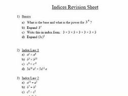Indices Revision | Teaching Resources
