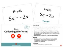 Collecting Like Terms (Bingo) | Teaching Resources