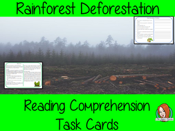 Rainforest Deforestation Reading Comprehension Cards | Teaching Resources