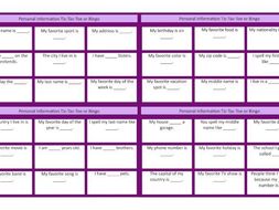 Personal Information Legal Size Text Tic-Tac-Toe-Bingo Game by ...