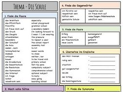 GCSE German Theme 1: School - Vocabulary Activity Sheet | Teaching ...