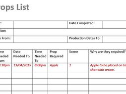 Props List (Film & TV/Media/Drama Students) | Teaching Resources